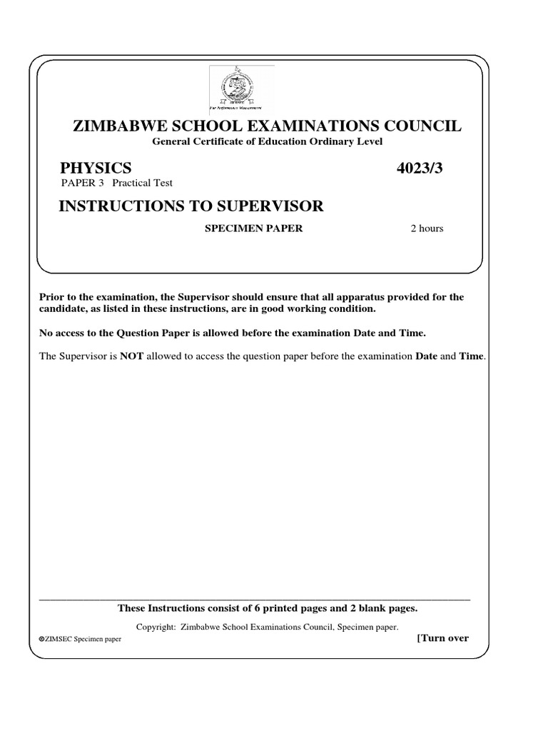 Zimbabwe School Examinations Council: PAPER 3 Practical Test | PDF ...