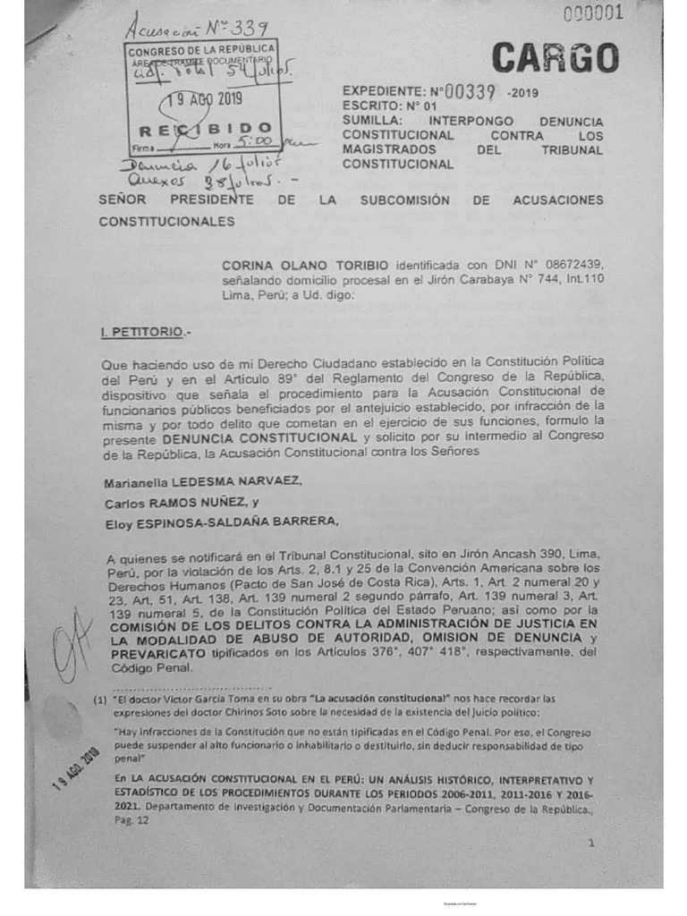 Denuncia Constitucional Contra Magistrados Del Tribunal Constitucional