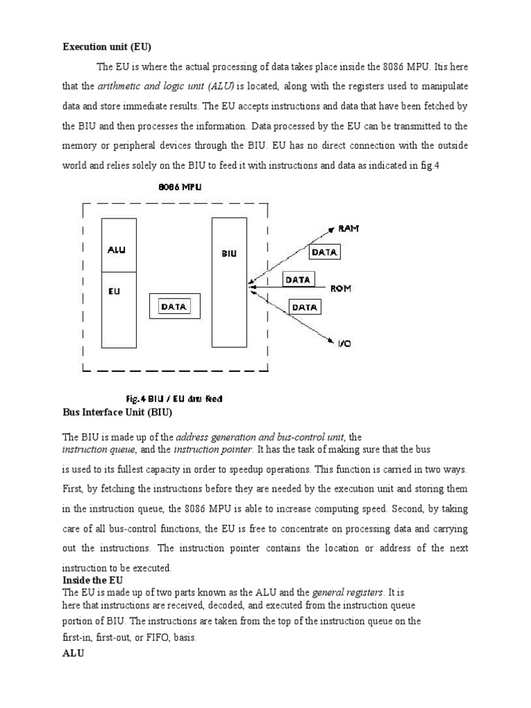 Execution Unit (EU) : Instruction Queue, and The Instruction Pointer. It Has The Task of Making ...
