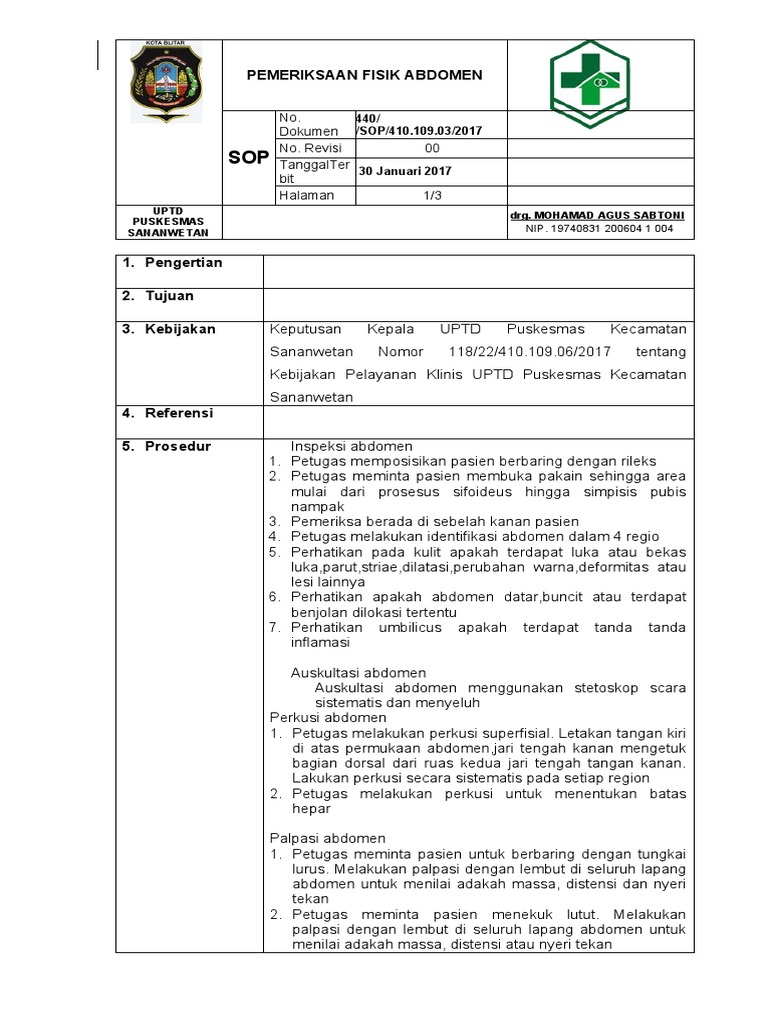 Prosedur Pemeriksaan Fisik Abdomen | PDF