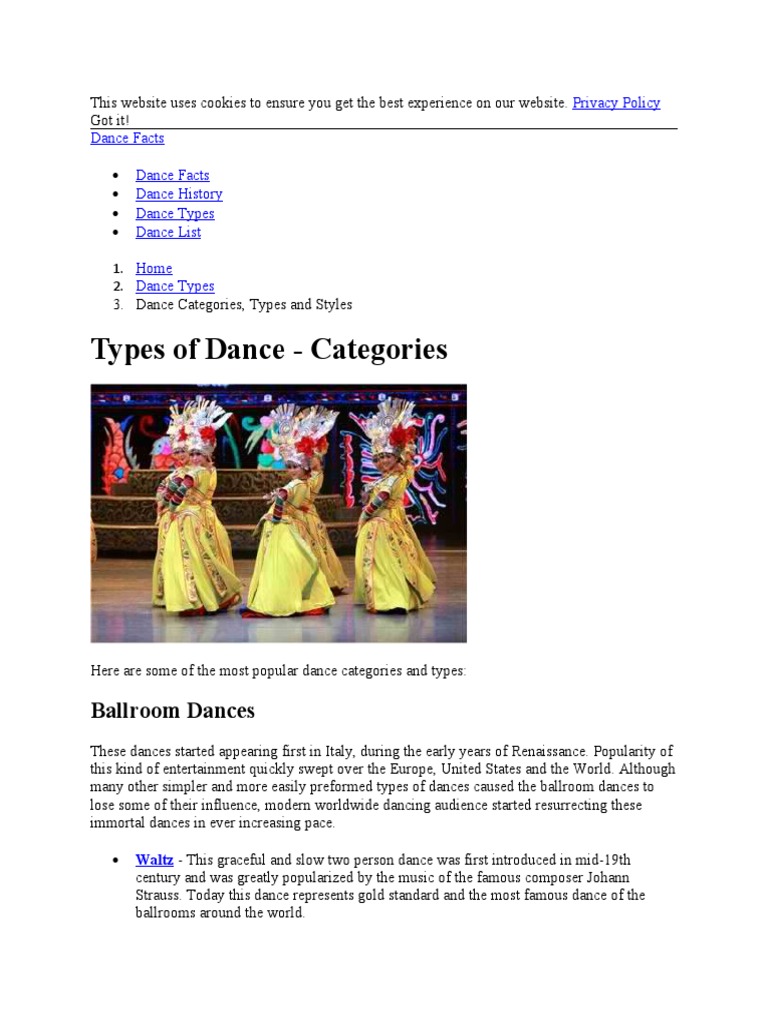 Types of Dance - Categories: Ballroom Dances | PDF | Ballroom Dance ...