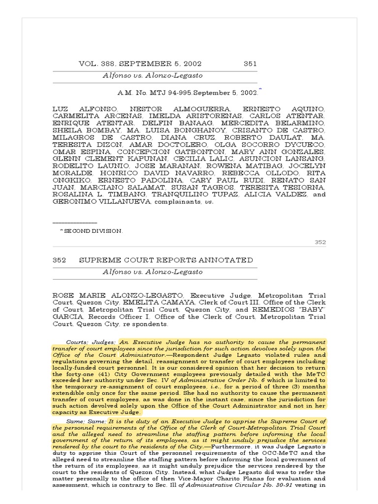 VOL. 388, SEPTEMBER 5, 2002 351: Alfonso vs. Alonzo-Legasto | PDF ...