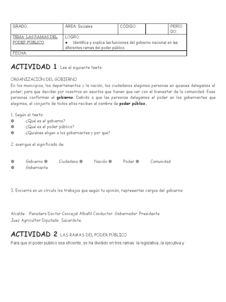 Ramas Del Poder Público Taller de 6 | PDF | Alcalde | Ley constitucional