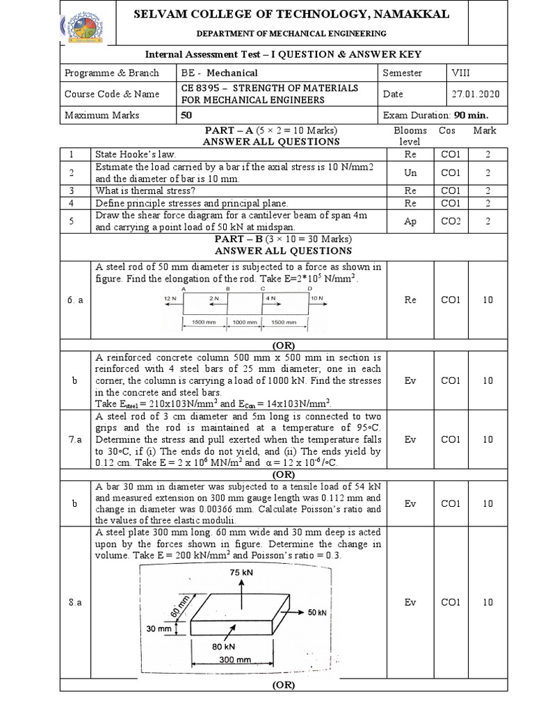 Som Iat - 1 Question Paper Answer Key New | PDF | Bending | Beam ...