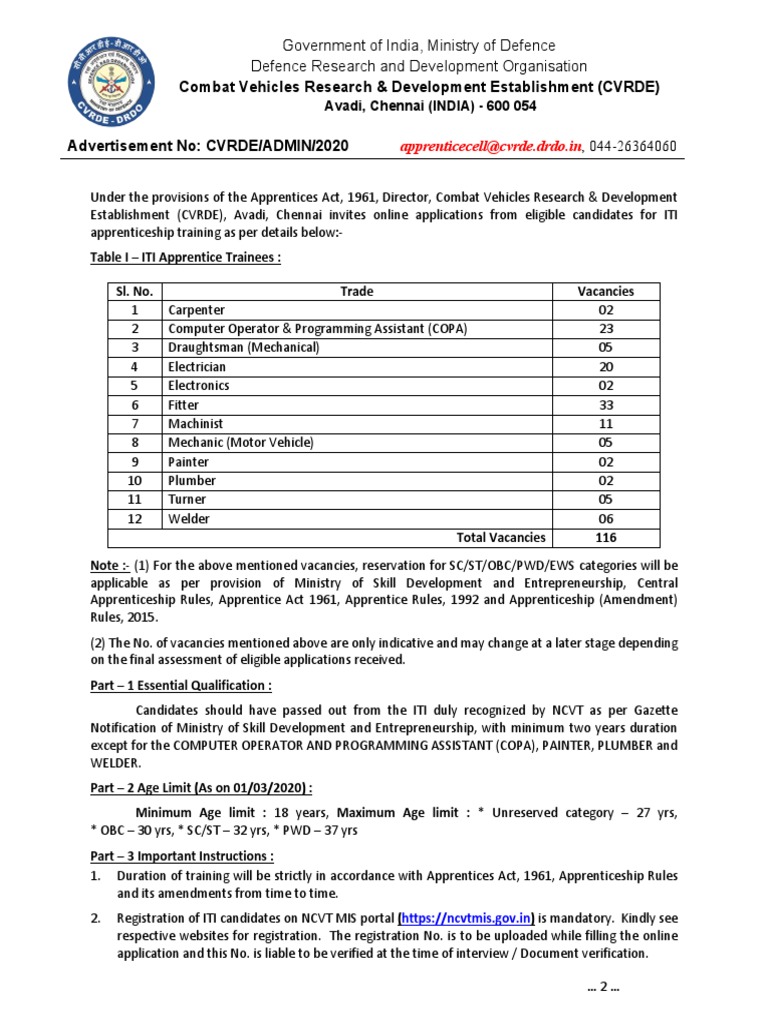 Government of India, Ministry of Defence Defence Research and ...