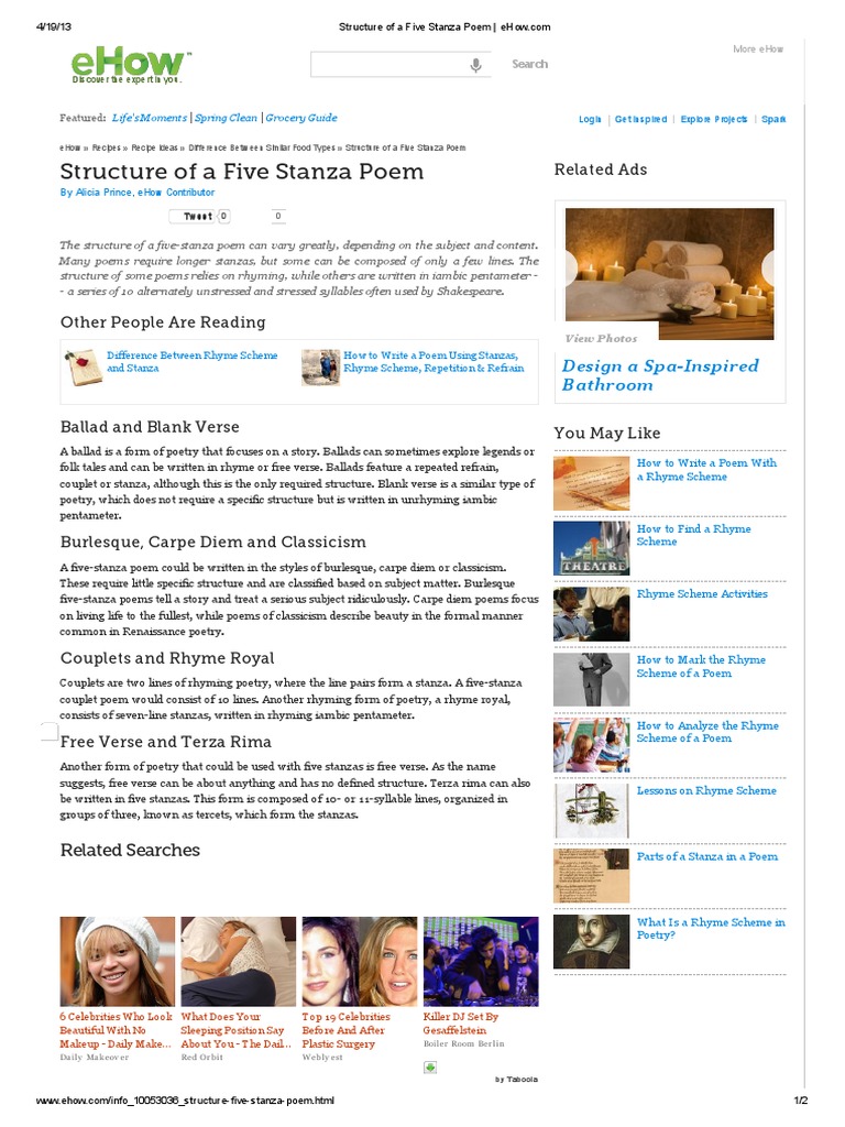 Structure of A Five Stanza Poem - Ehow | PDF | Ballad | Poetry