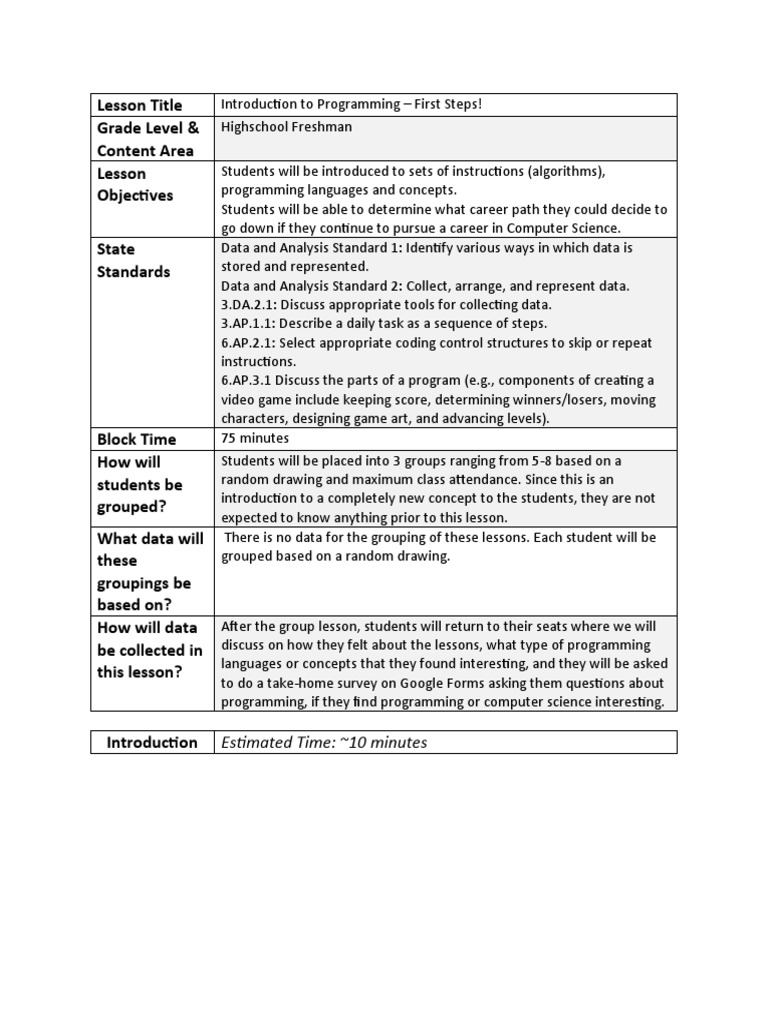 Lesson Title Grade Level & Content Area Lesson Objectives: Estimated ...