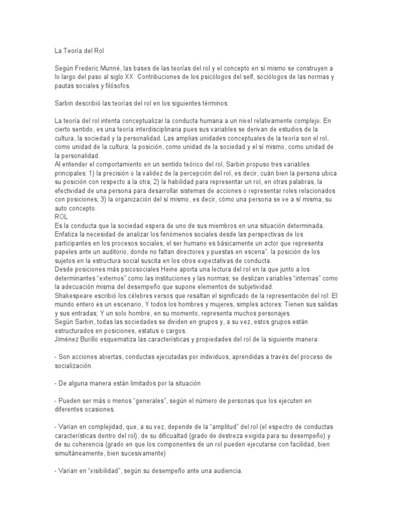 La Teoría Del Rol | PDF | Comportamiento | Hombre