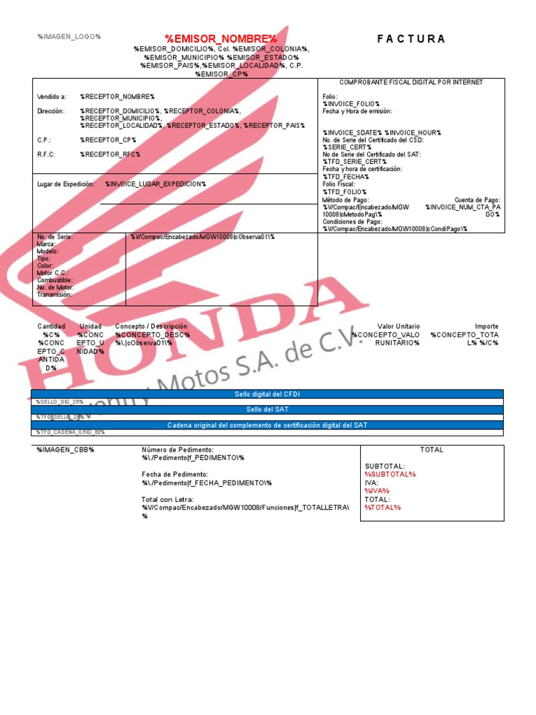Factura Moto Honda | PDF | Vehículo de motor | Vehículos