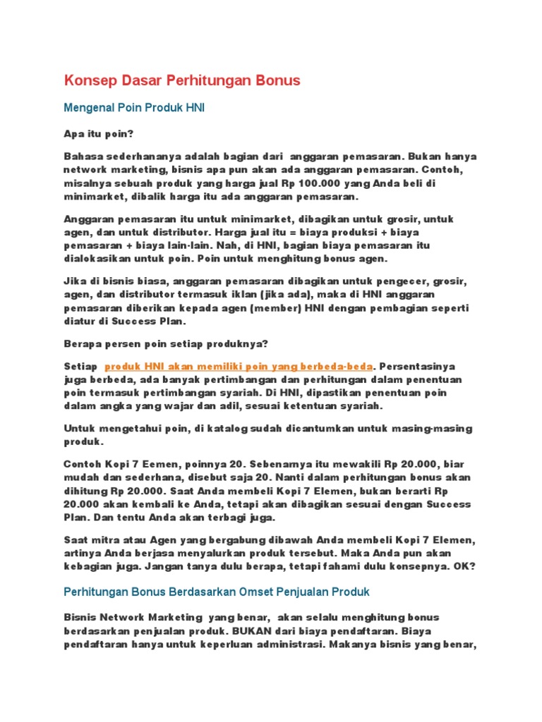 Konsep Dasar Perhitungan Bonus | PDF