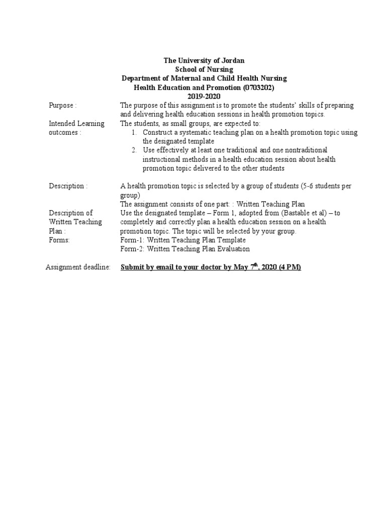 Health Education Project Format and Rubric | PDF | Health Education ...