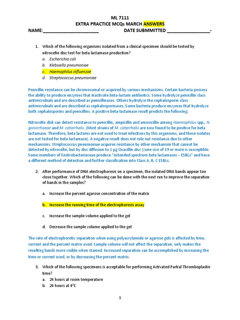 Nitrocefin Test and MCQs Overview | PDF | Beta Lactamase | Blood Type