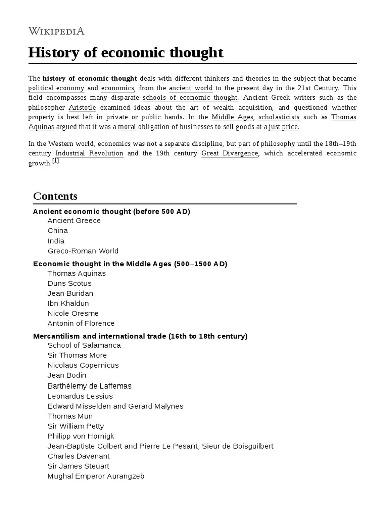 History of Economic Thought | PDF | Mercantilism | History Of Economic ...