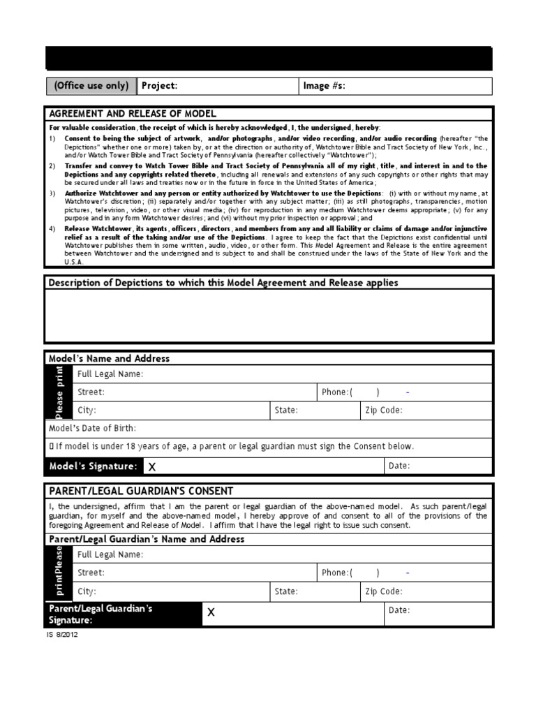 Odel Greement and Elease: (Office Use Only) Project: Image #S ...