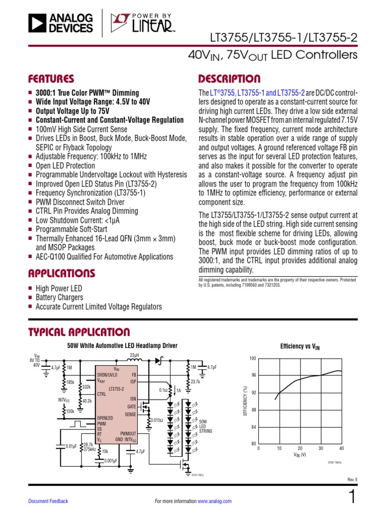 Features Description: LT3755/LT3755-1/LT3755-2 40V, 75V LED Controllers | PDF | Electromagnetism ...