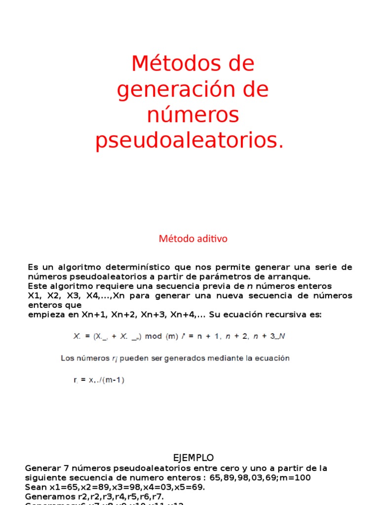Métodos de Números Pseudoaleatorios | PDF | Relación de recurrencia ...