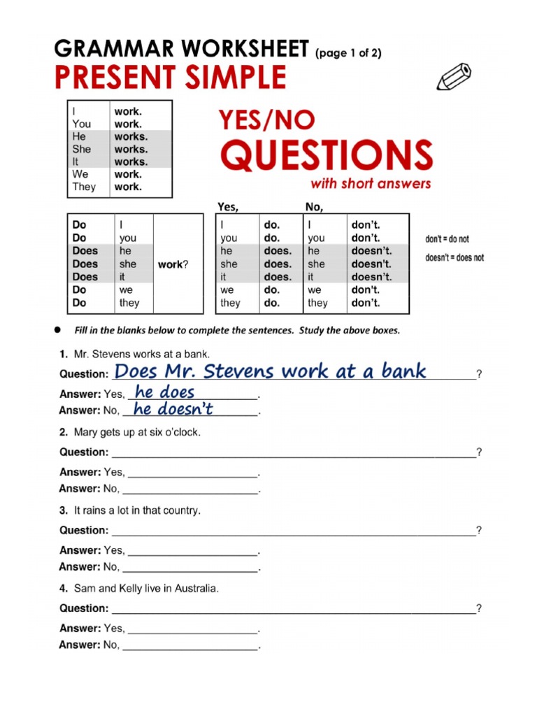 Yes No Questions Exercise | PDF