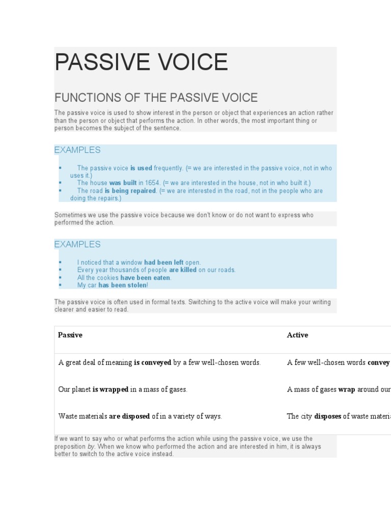 Functions of The Passive Voice | PDF | Verb | Syntactic Relationships