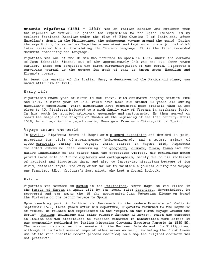 Antonio Pigafetta (1491 - 1531) : Early Life | PDF | Age Of Discovery ...