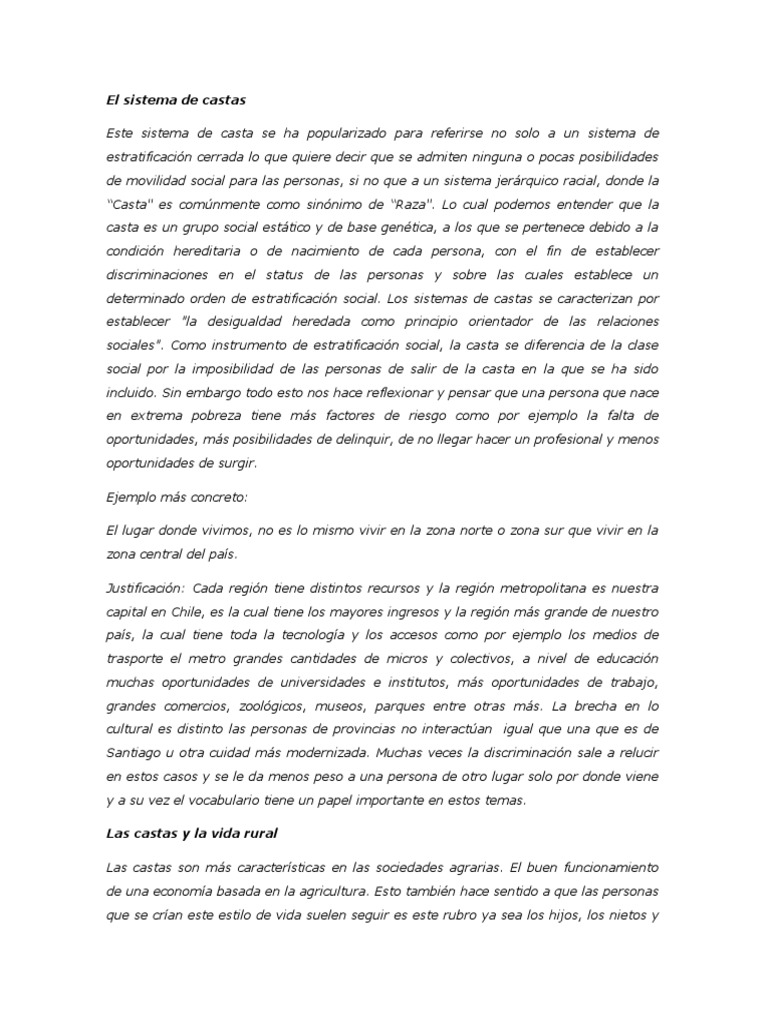 El Sistema de Castas | PDF | Casta | Estratificación social
