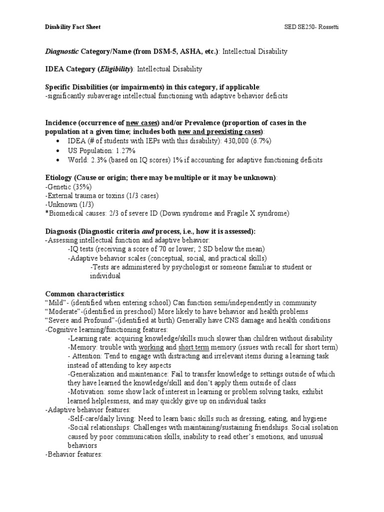 Id Disability Fact Sheet | PDF | Intellectual Disability | Disability