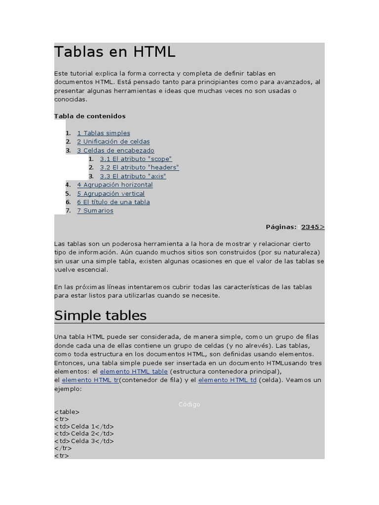 Tutorial Completo de Tablas HTML | PDF | HTML | Color