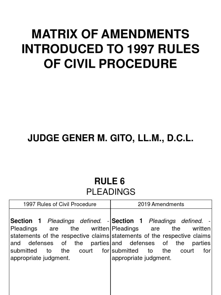 Matrix of Amendments To 1997 Rules of Civil Procedure PDF | PDF ...
