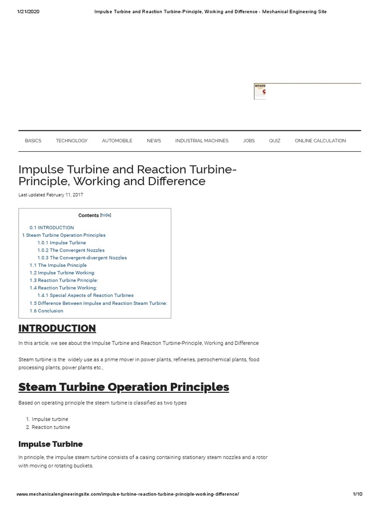 Impulse Turbine and Reaction Turbine-Principle, Working and Difference ...
