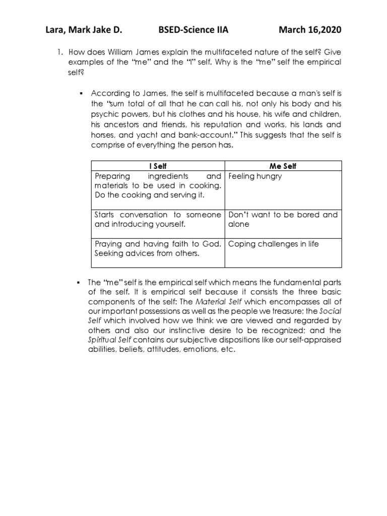 Understanding The Self Worksheet 1 | PDF | Self | Neuroscience