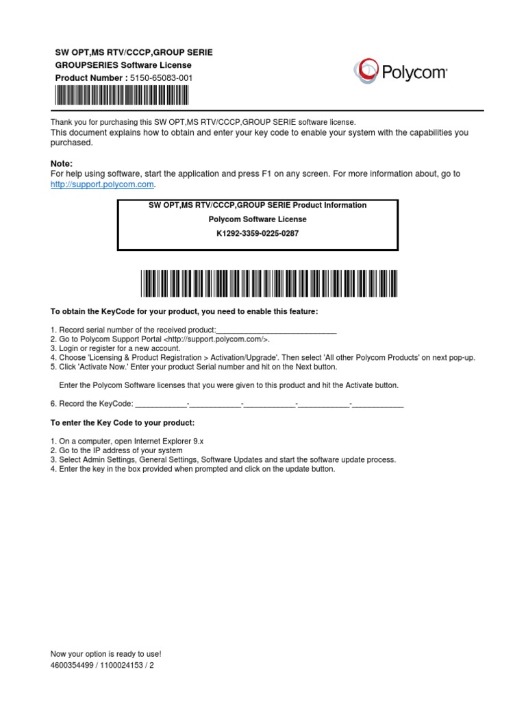 This Document Explains How To Obtain and Enter Your Key Code To Enable ...