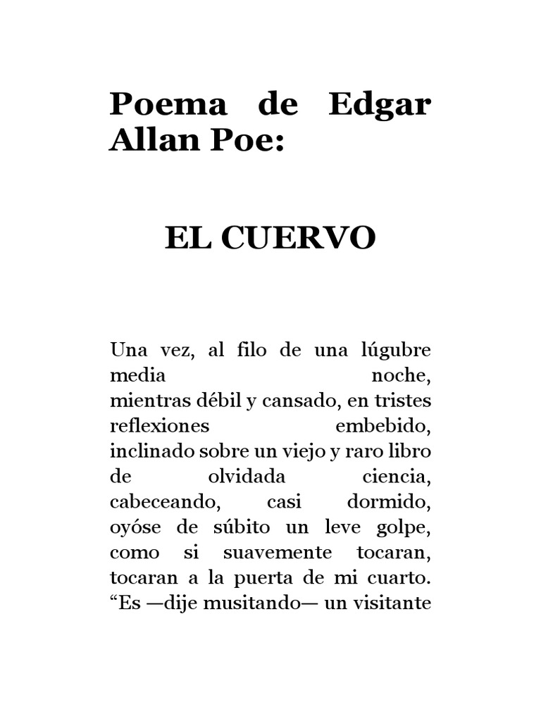 Poema de Edgar Allan Poe EL CUERVO | PDF | El Cuervo | Religión y creencia