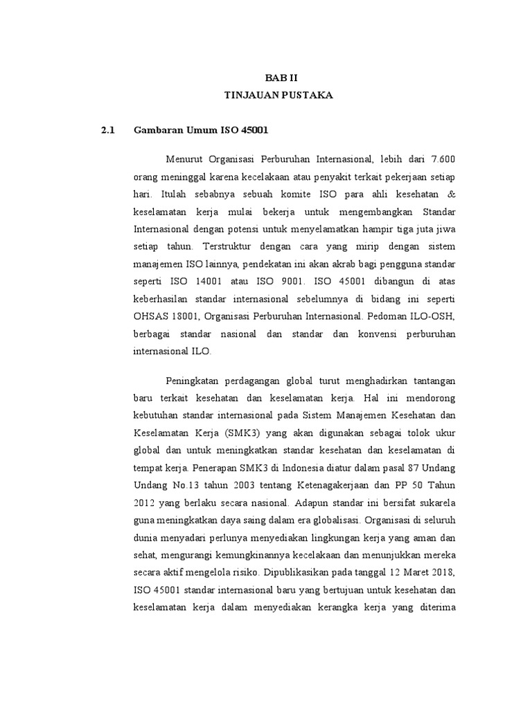 Bab II Penerapan Iso 450001 | PDF