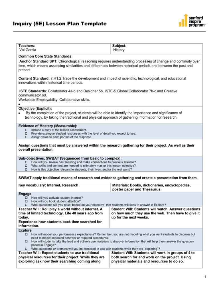 Inquiry Based Lesson Plan Template Revised | Download Free PDF ...