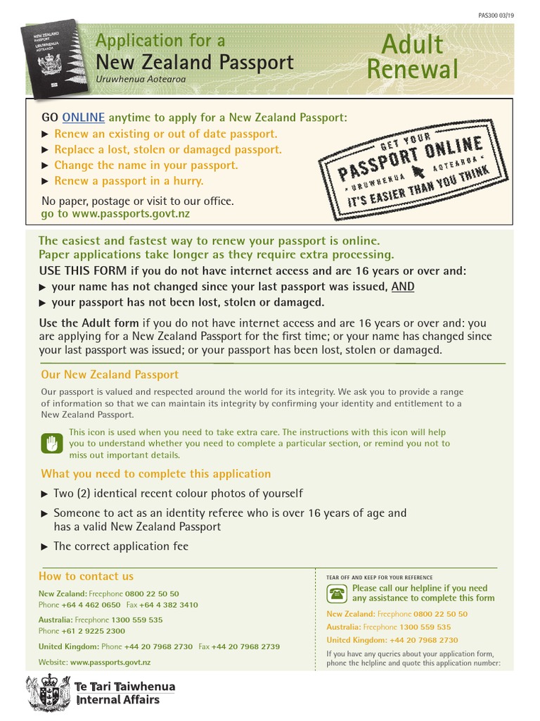 Adult Renewal: New Zealand Passport | PDF | Cheque | Debit Card