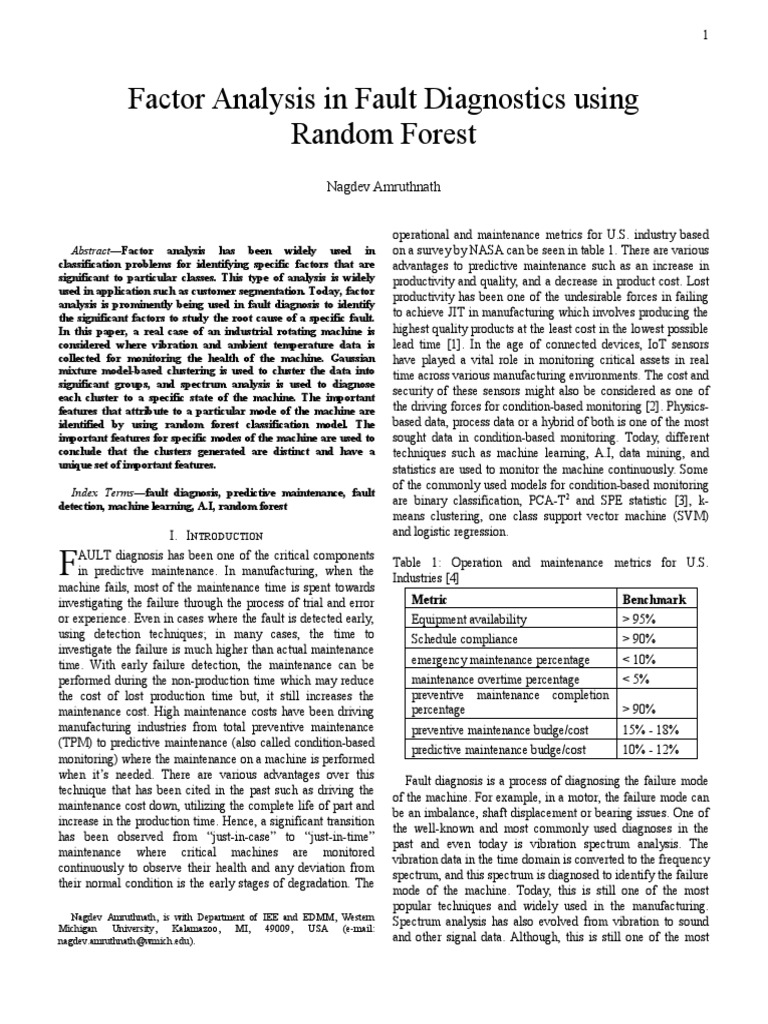 Factor Analysis in Fault Diagnostics Using Random Forest: Nagdev Amruthnath | PDF | Cluster ...