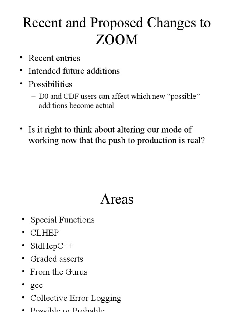 Recent and Proposed Changes To Zoom: - Recent Entries - Intended Future ...