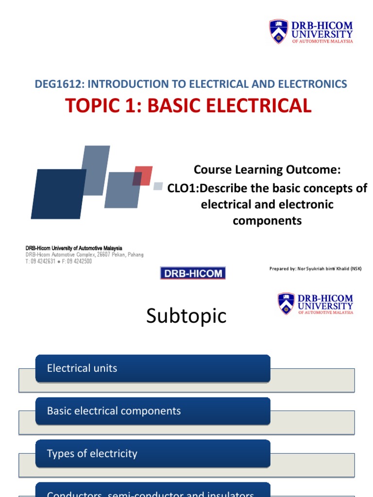 Topic 1: Basic Electrical: Deg1612: Introduction To Electrical and ...