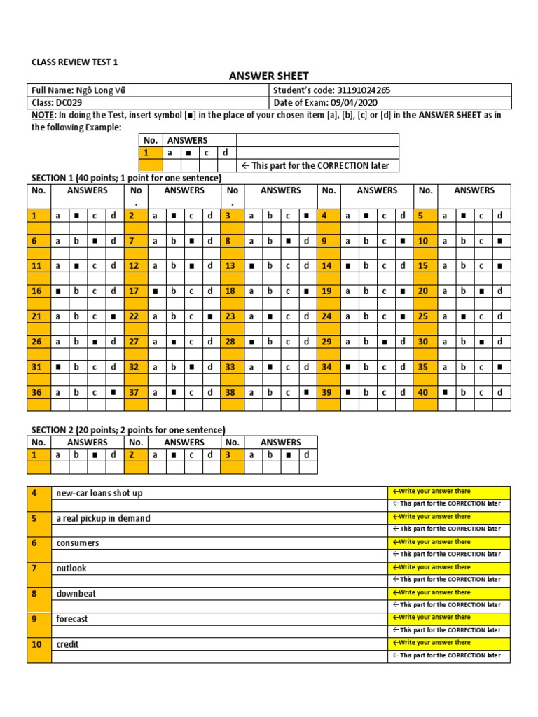 Answer Sheet: Write Your Answer There | PDF | Tests | Learning