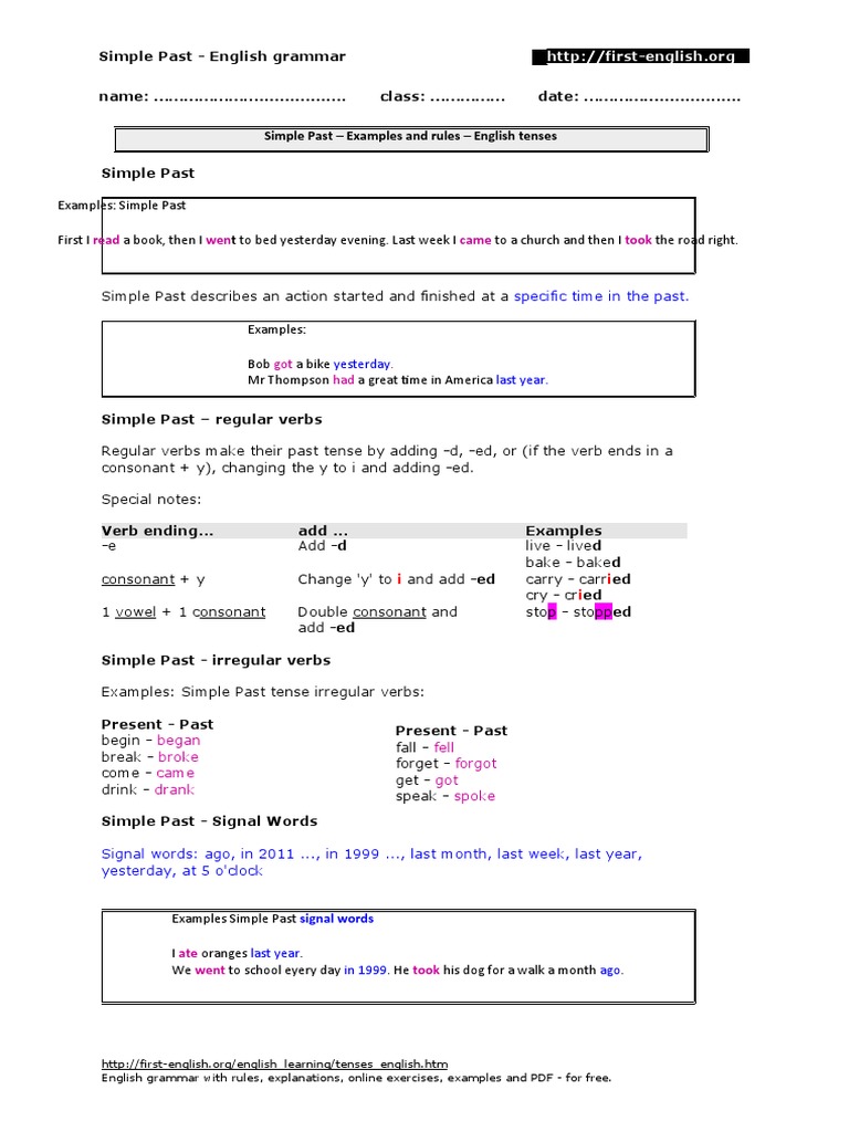 Simple Past 0 English Grammar Rules Explanations PDF | PDF | English ...