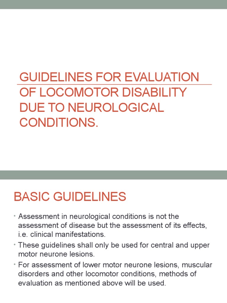 Guidelines for Evaluating Locomotor Disability Due to Neurological ...