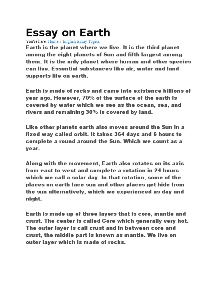 Essay On Earth: Home English Essay Topics | PDF