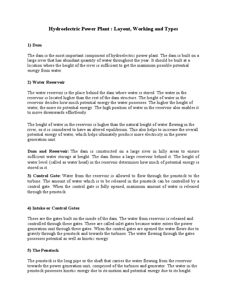 Hydroelectric Power Plant: Layout, Working and Types | PDF | Electric ...
