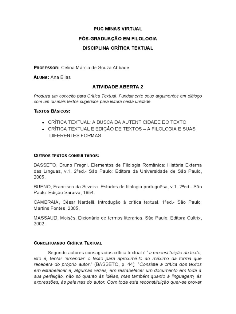 Conceito de Crítica Textual | PDF | Crítica textual | Filologia