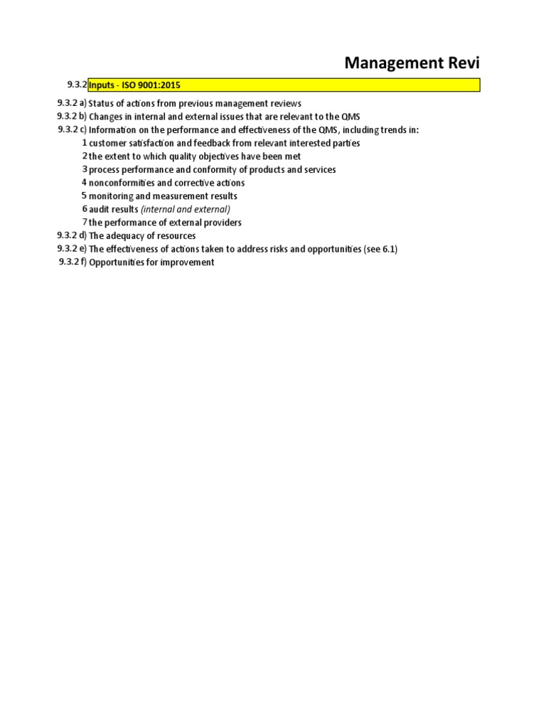 ISO 9001-2015 Management Review Template | PDF