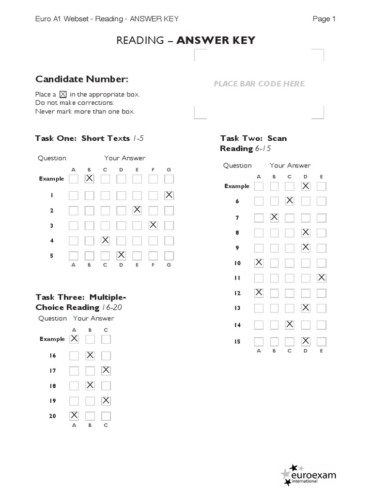 Reading - : Answer Key | PDF