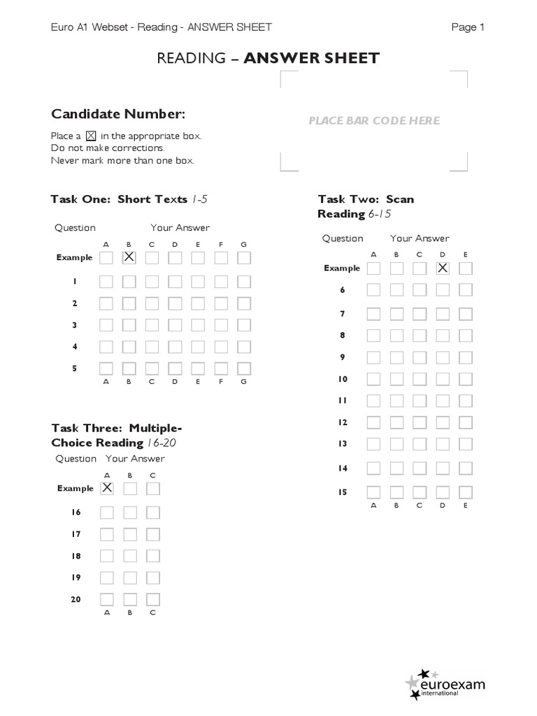 Reading - : Answer Sheet | PDF