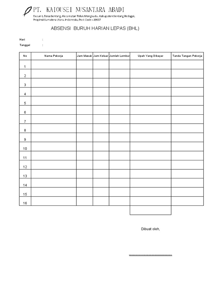 Absen Harian Pekerja | PDF