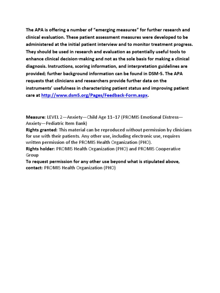 APA - DSM5 - Level 2 Anxiety Child Age 11 To 17 PDF | PDF | Dsm 5 ...