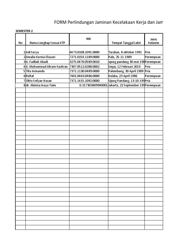 FORM Perlindungan Jaminan Kecelakaan Kerja Dan Jaminan Kematian Bagi ...