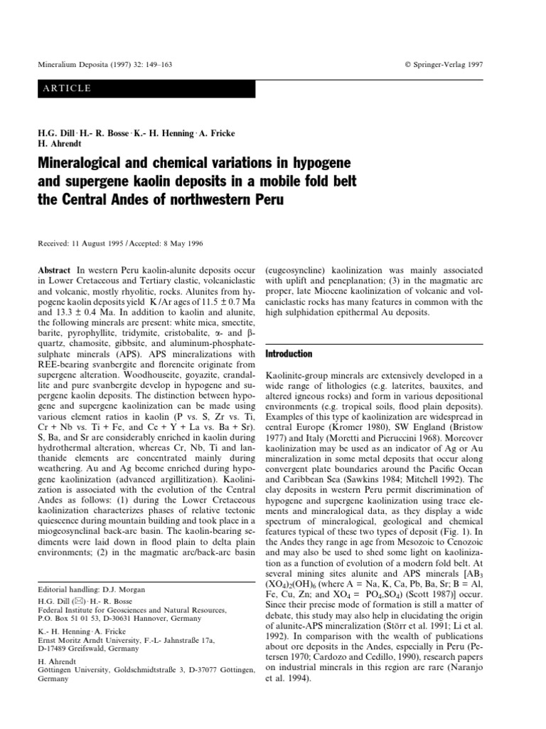 Mineralogical and Chemical Variations in Hypogene and Supergene Kaolin ...